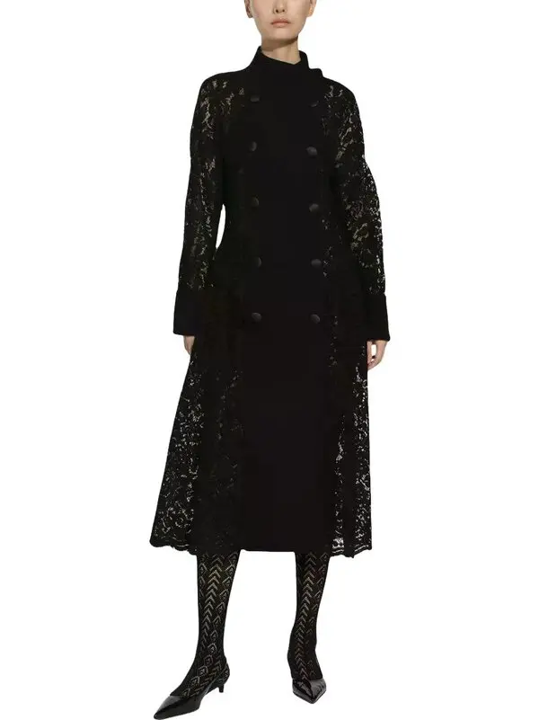 Dolce & Gabbana Lace-panelling Double-breasted Coat - Black