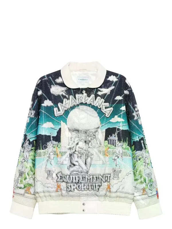 Casablanca Le Temple Du Sport Jacket With Crystal Embellishment And Graphic Print - Neutrals