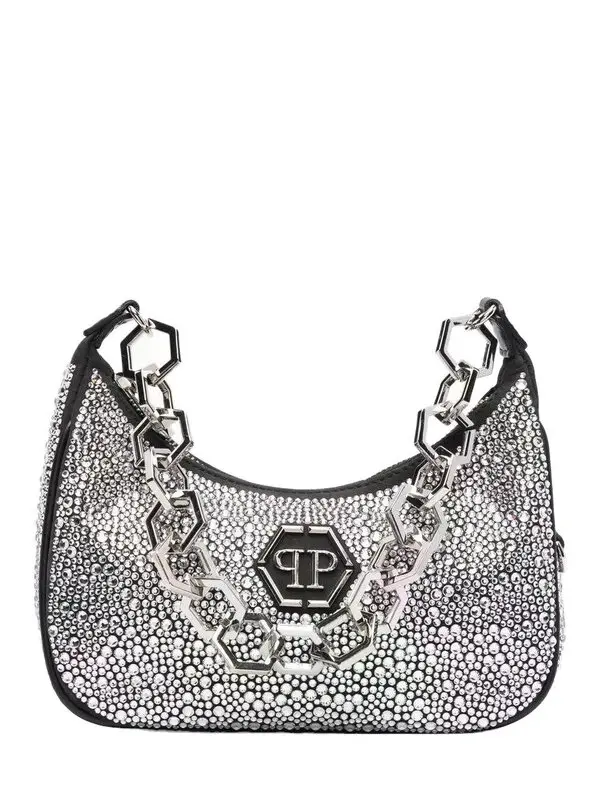 Philipp Plein Embellished Leather Shoulder Bag With Crystal Details - Black