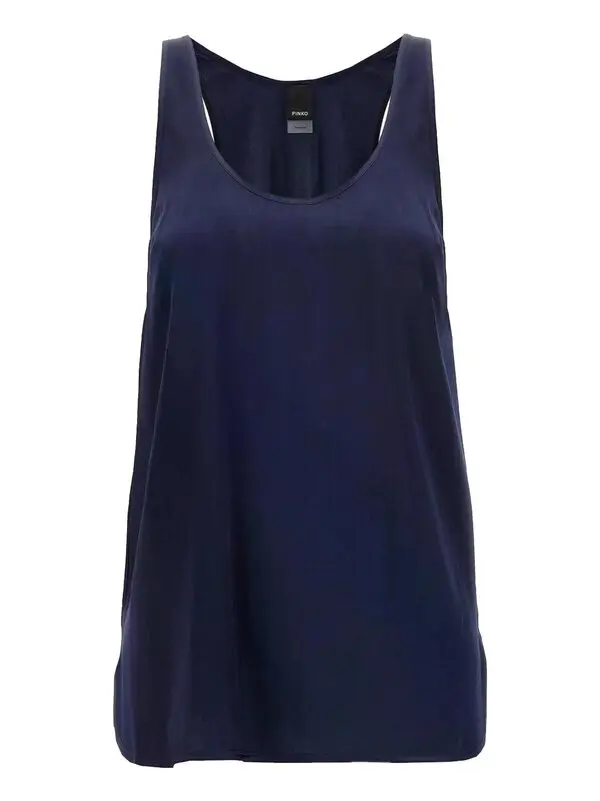 Pinko Sleeveless Scoop Neck Top With Curved Hem - Blue