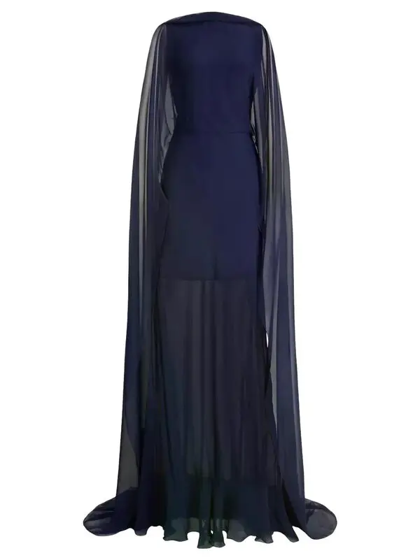 Ralph Lauren Sheer Cape Evening Gown - Blue