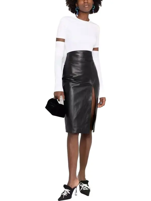 MANOKHI Laura Leather Pencil Skirt - Black