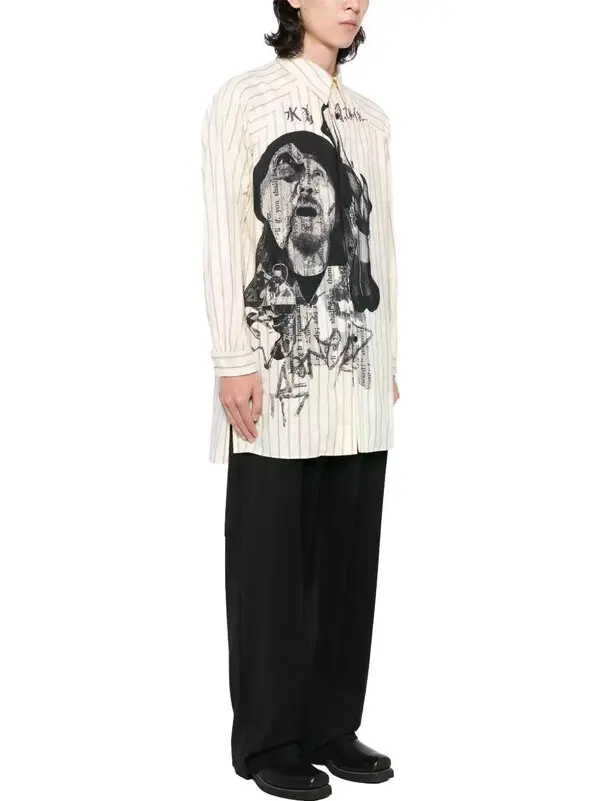 Yohji Yamamoto Portrait-print Striped Shirt - Neutrals