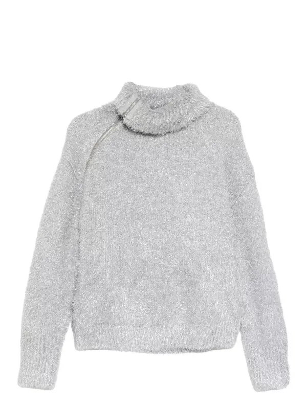 TOUT A COUP Turned Up Neck Sweater With Shoulder Zip - Grey