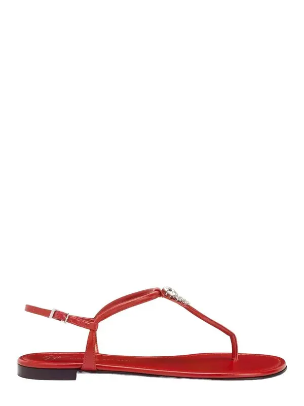 GIUSEPPE ZANOTTI Rhinestone Embellished Leather Sandals - Red