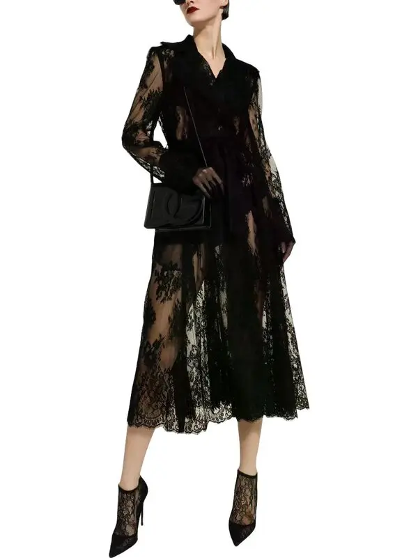 Dolce & Gabbana Lace Panel Long Sleeve Coat - Black