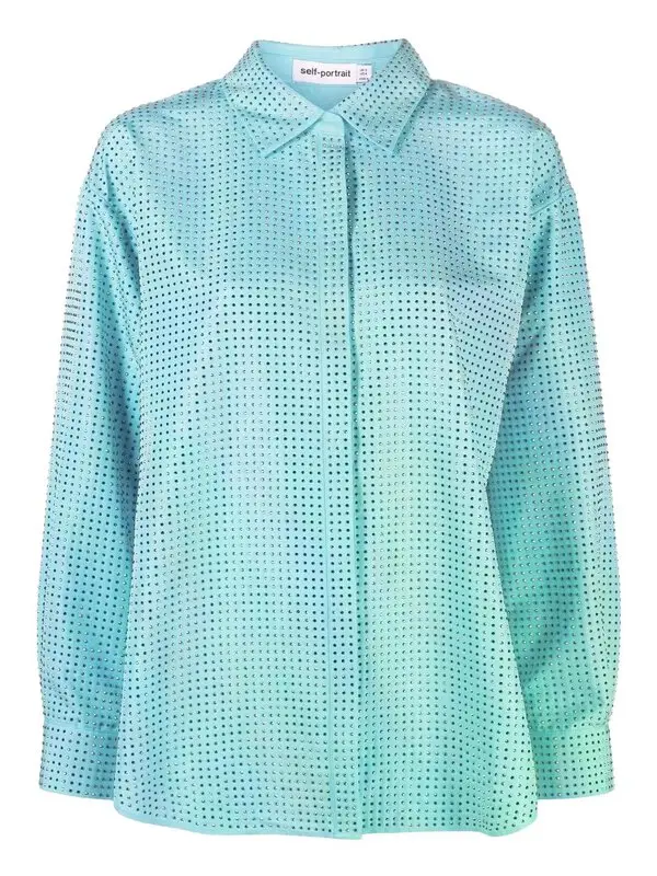SELF-PORTRAIT Rhinestone Embellished Long-sleeve Shirt - Blue