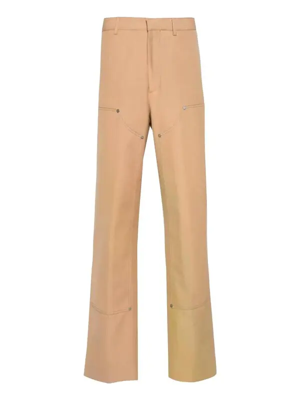 Palm Angels Logo Embroidered Straight Leg Trousers - Neutrals