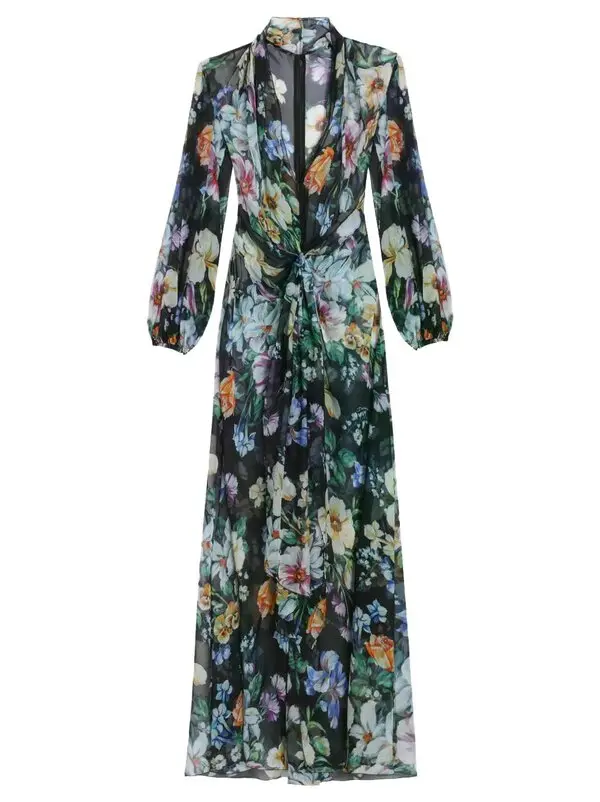 Dolce & Gabbana Floral Print Long Sleeve Maxi Dress - Black