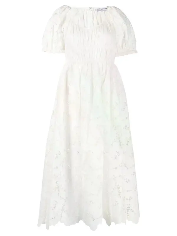 SELF-PORTRAIT Cotton Lace Flared Midi Dress - White