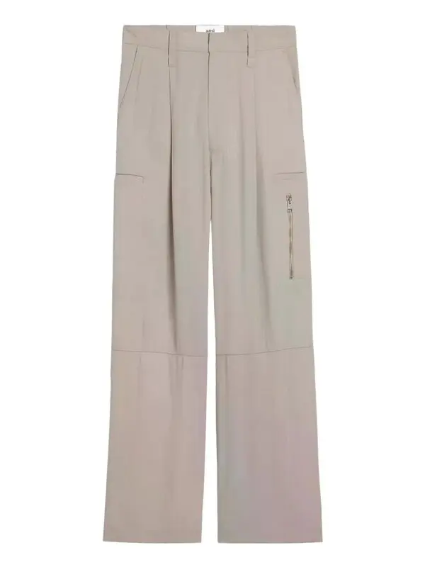 AMI Paris Pleated Straight-leg Trousers - Neutrals