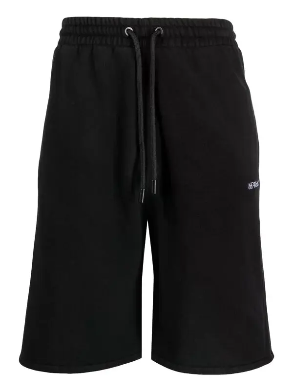 Off-White Cotton Track Shorts With Diag-stripe Detail - Black