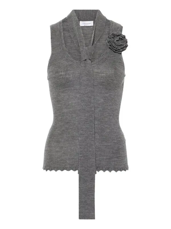 Blumarine Knitted Tank Top With Floral Appliqu - Grey