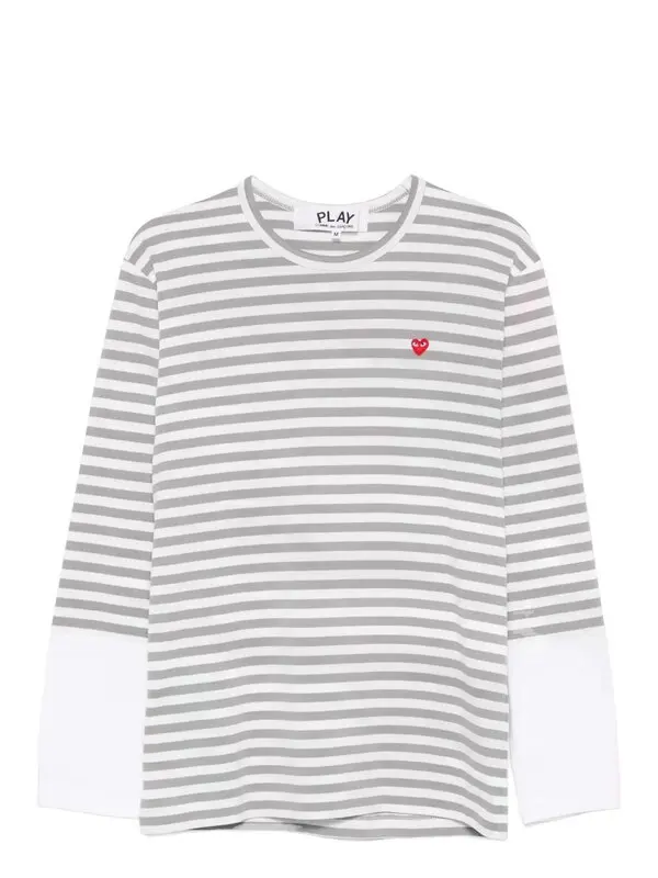 Play Comme Des Garcon Mini Heart-patch Striped T-shirt - Grey