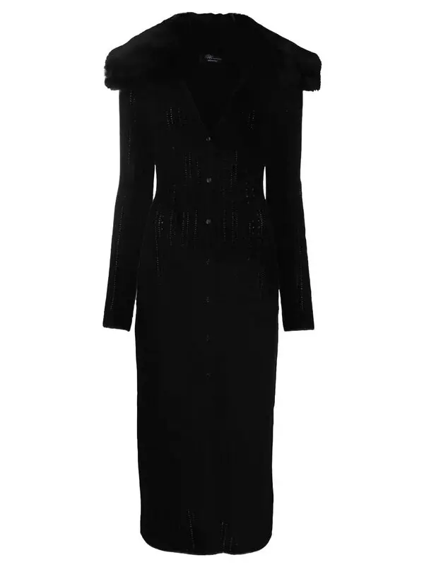 Blumarine Faux-fur Collar Knitted Maxi Dress - Black