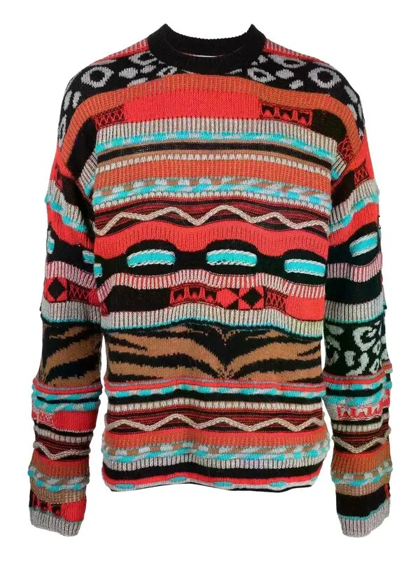 LANEUS Contrast Jacquard Jumper - Red