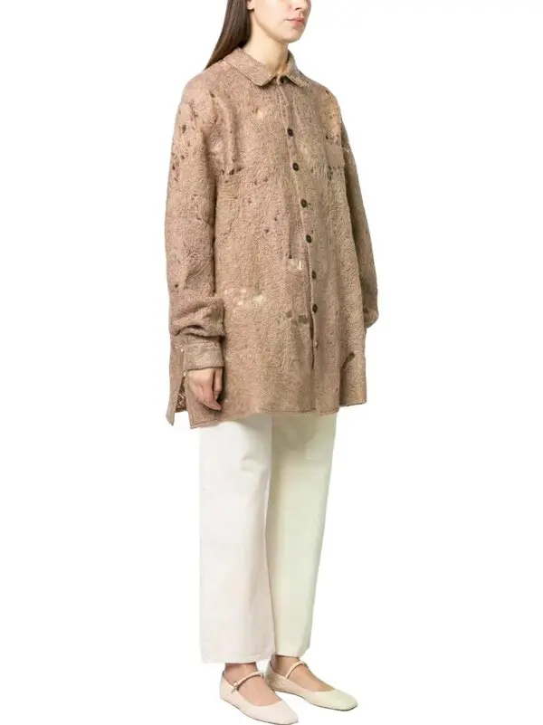 VITELLI Raw-cut Finish Wool Blend Shirt - Neutrals