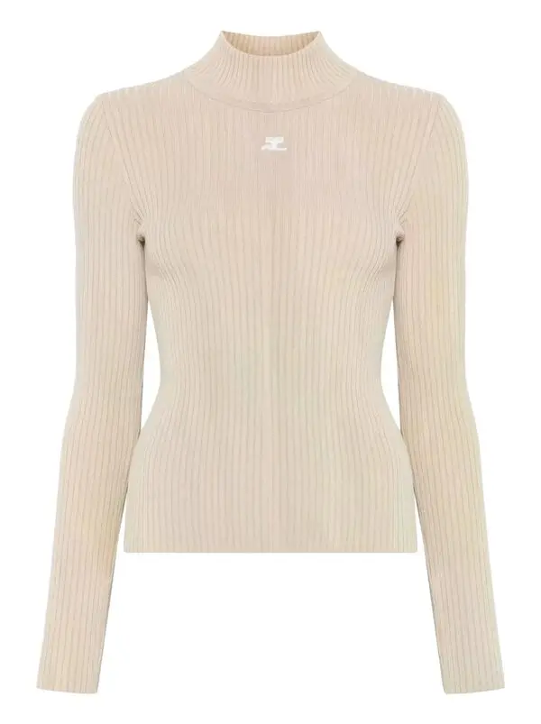 COURREGES Re-edition Ribbed Mock Neck Sweater - Neutrals