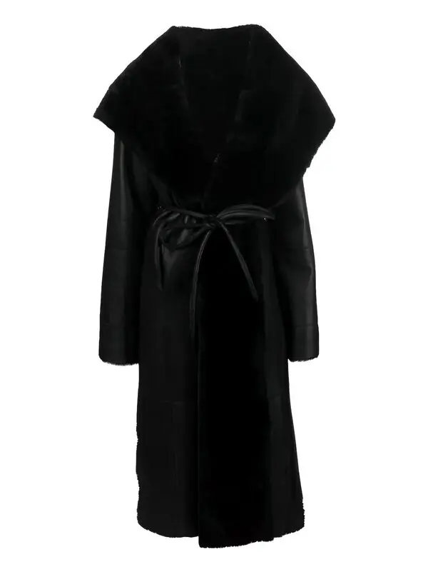 LISKA Tie-front Sheepskin Coat - Black