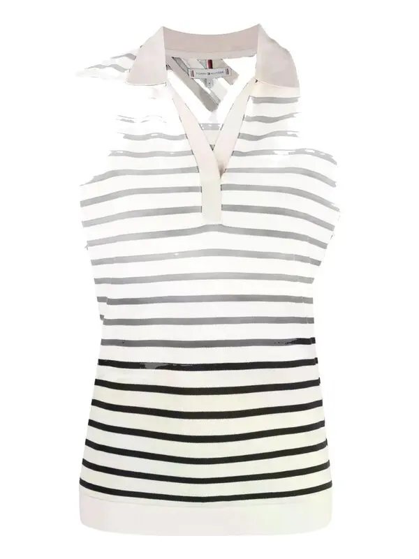 Tommy Hilfiger Striped Split-neck T-shirt - Neutrals