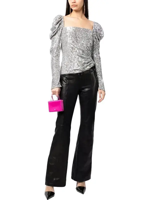 Simkhai Allura Hammered Sequin Embellished Blouse - Silver