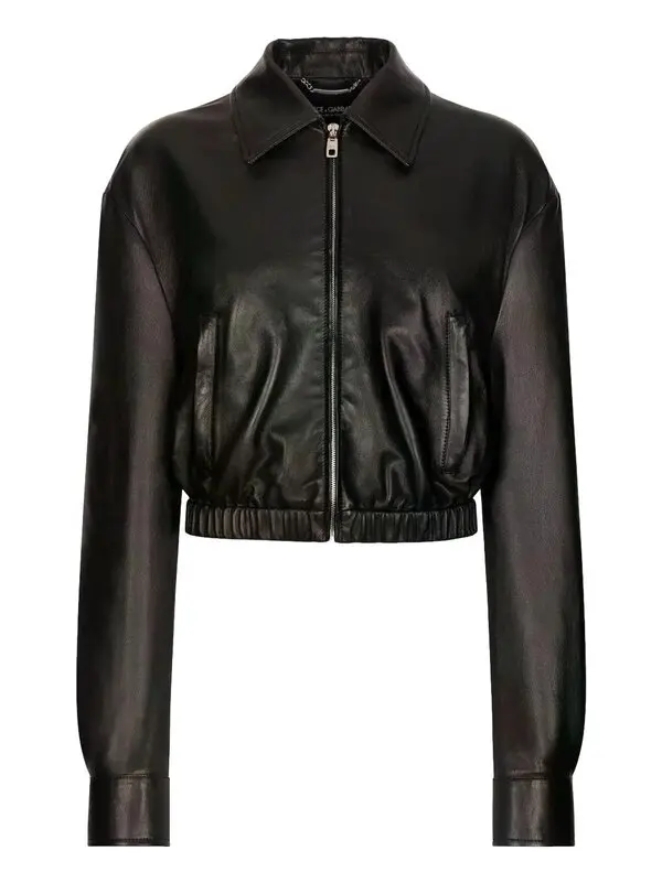 Dolce & Gabbana Logo-appliqué Leather Jacket - Black