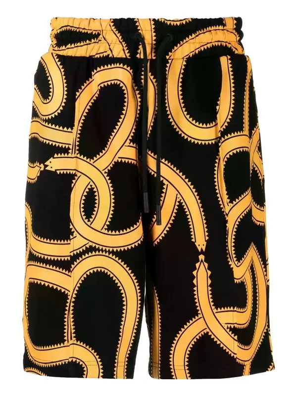 COUNTY OF MILAN Snakes Print Track Shorts - Black