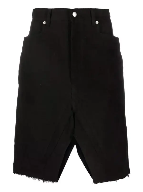 Rick Owens Distressed Hem Denim Bermuda Shorts - Black