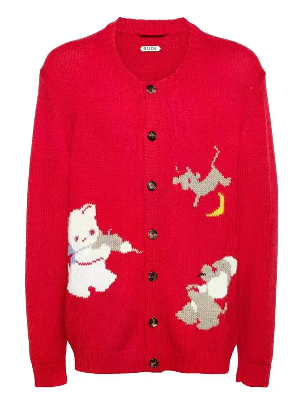 BODE Novelty Prose Wool Cardigan - Red