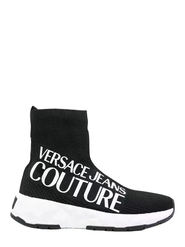 Versace Logo Print Sock Sneakers - Black