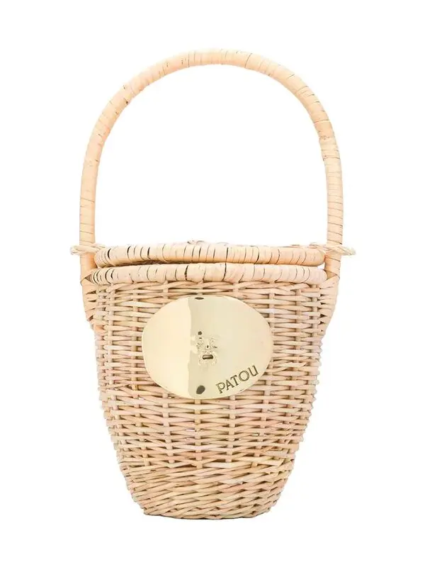 PATOU Wicker Bucket Bag With Gold-tone Logo Plaque - Neutrals