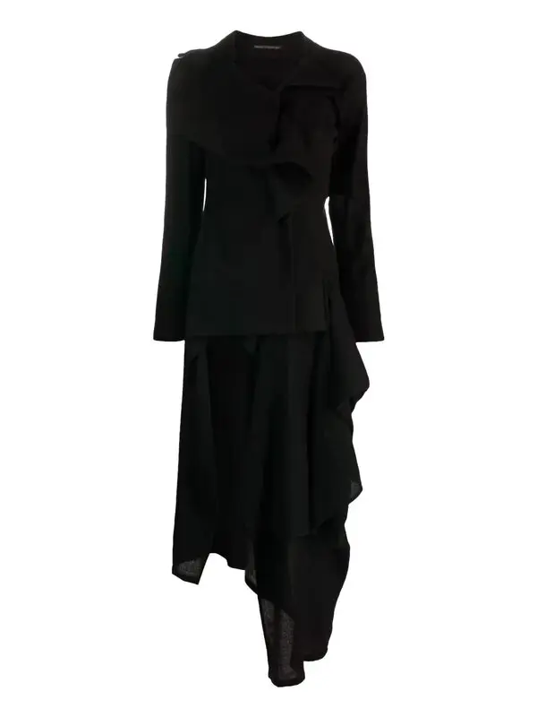 Yohji Yamamoto Ruffle-detail Asymmetric Coat - Black
