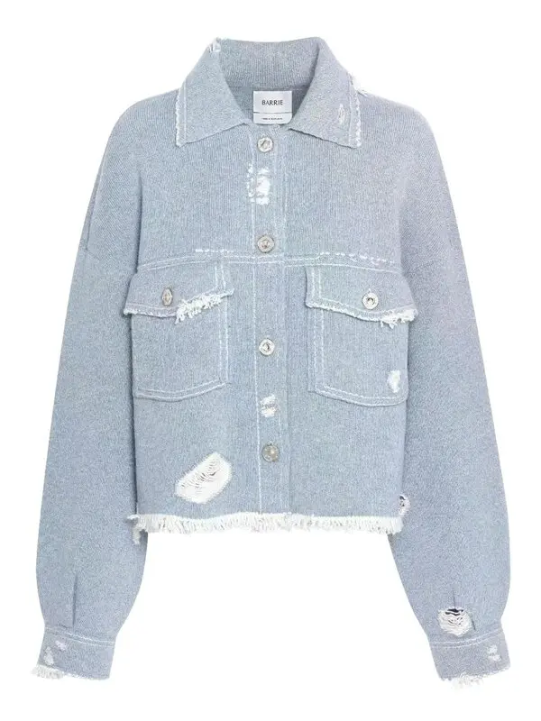 BARRIE Distressed Frayed Knit Jacket - Blue