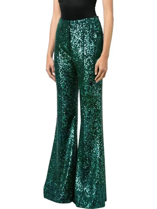 Elie Saab Sequin-embellished Flared Trousers - Green