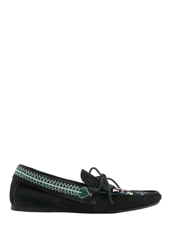 Isabel Marant Étoile Embroidered Suede Loafers - Black