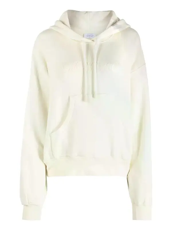Off-White Logo Print Cotton Hoodie - Neutrals