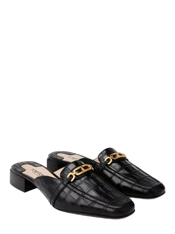 TOM FORD Whitney Crocodile-embossed Leather Mules - Black