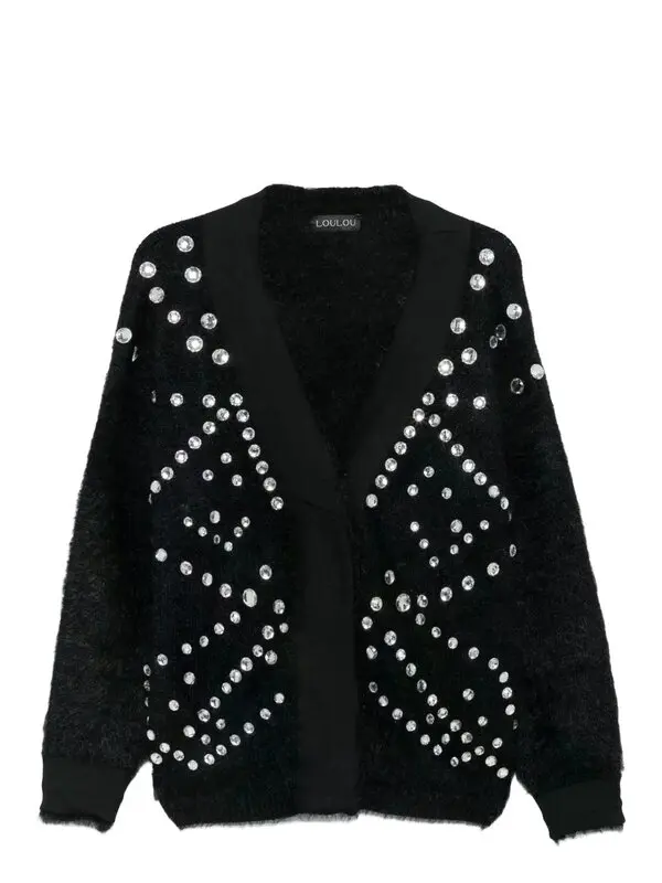 LOULOU Crystal Embellished Cardigan - Black