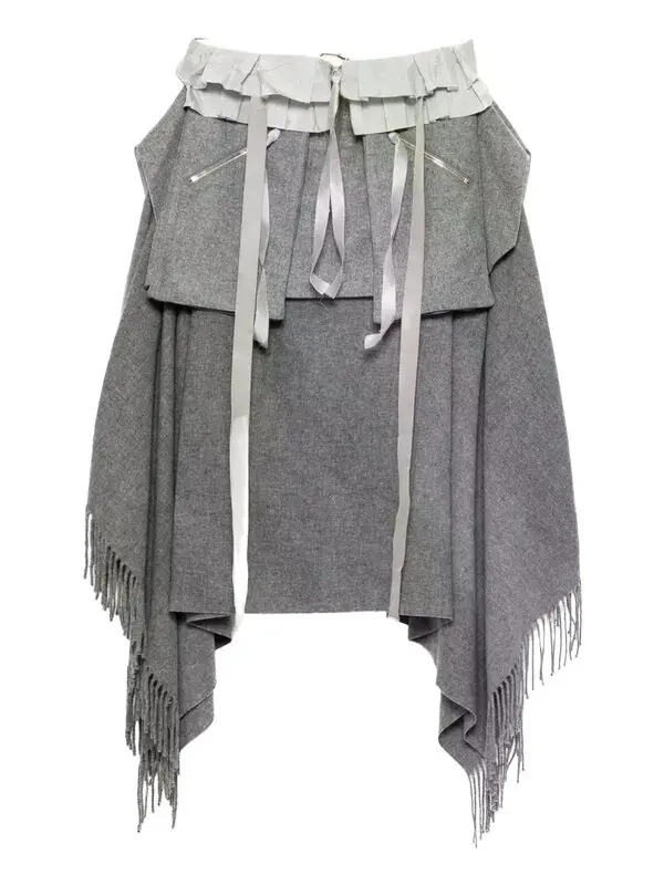 MIDORIKAWA Raw Edge Skirt With Fringe Detailing - Grey