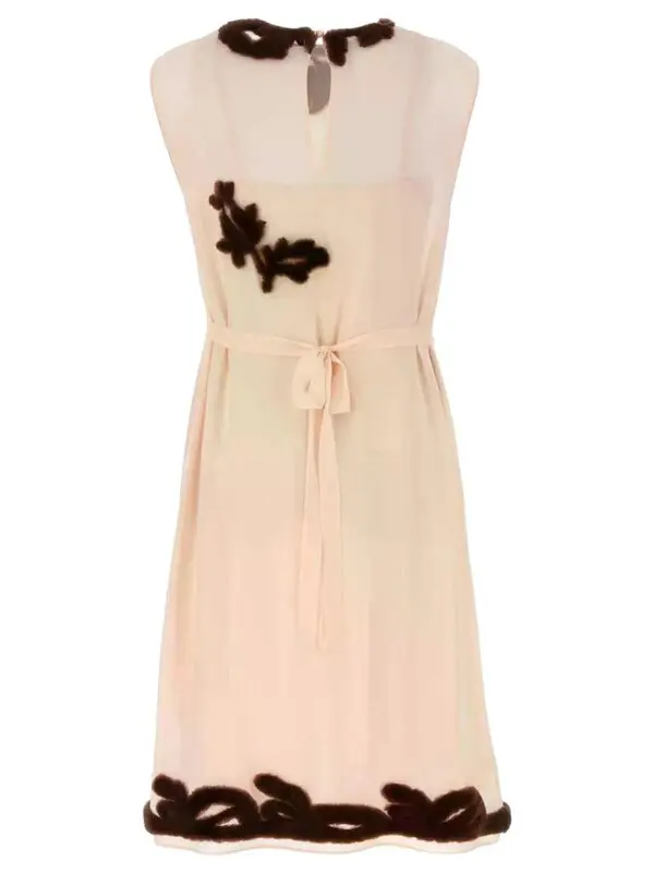 Prada Silk Floral Embroidered Midi Dress - Neutrals