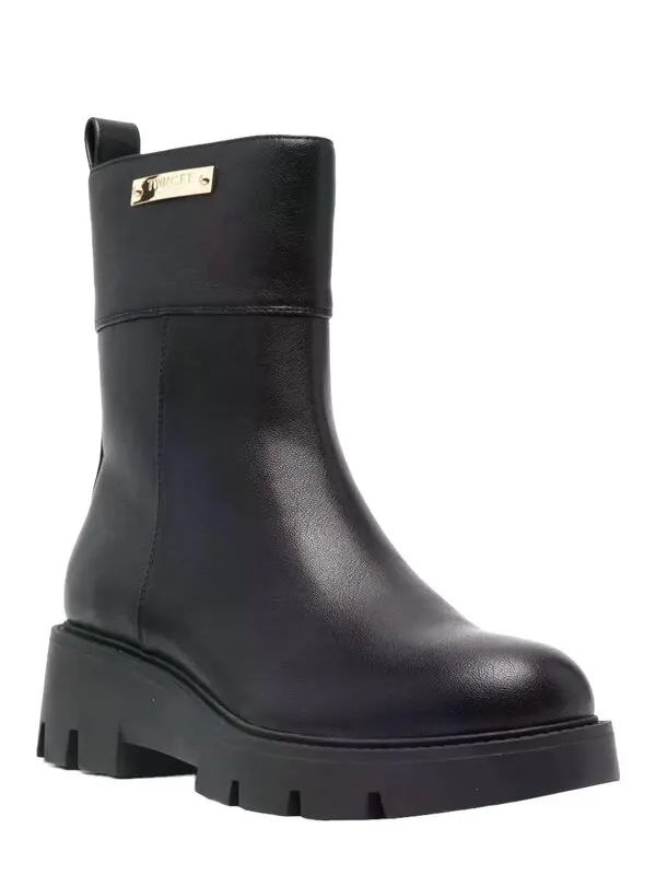 TWINSET Logo Plaque Faux Leather Boots - Black