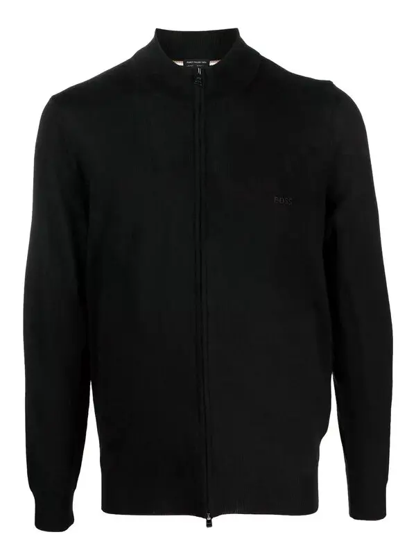 BOSS Fine-knit Zip-up Cardigan - Black