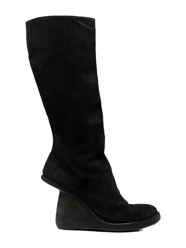 Guidi Asymmetric Heel Knee Boots - Black