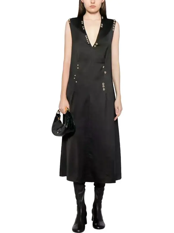 Khaite The Mello V-neck Midi Dress With Stud Detailing - Black