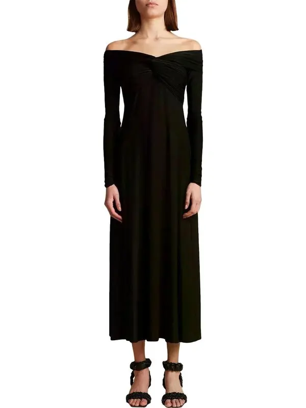 Khaite Cerna Off-shoulder Midi Dress - Black