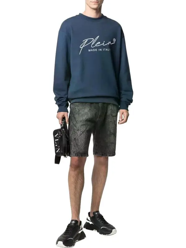 Philipp Plein Cotton Jersey Sweatshirt With Embroidered Logo - Blue