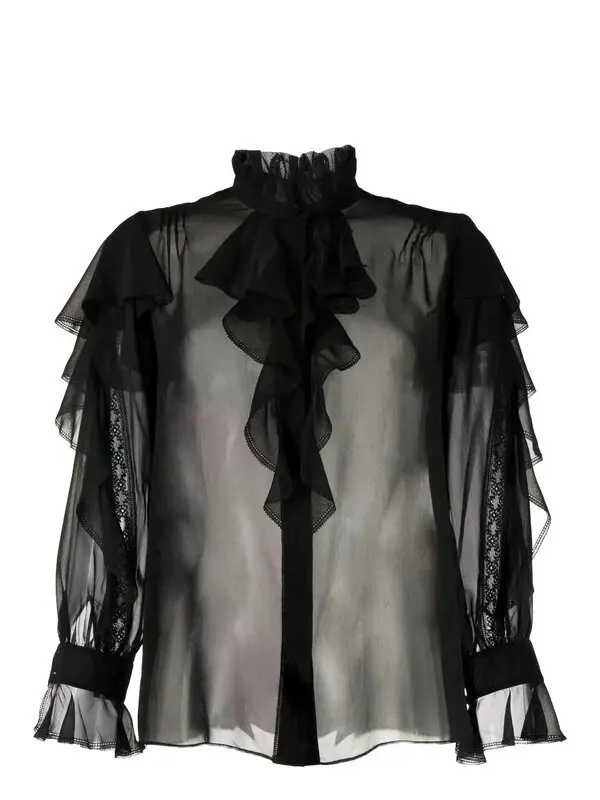 Shiatzy Chen Mulberry Silk Ruffled Shirt - Black