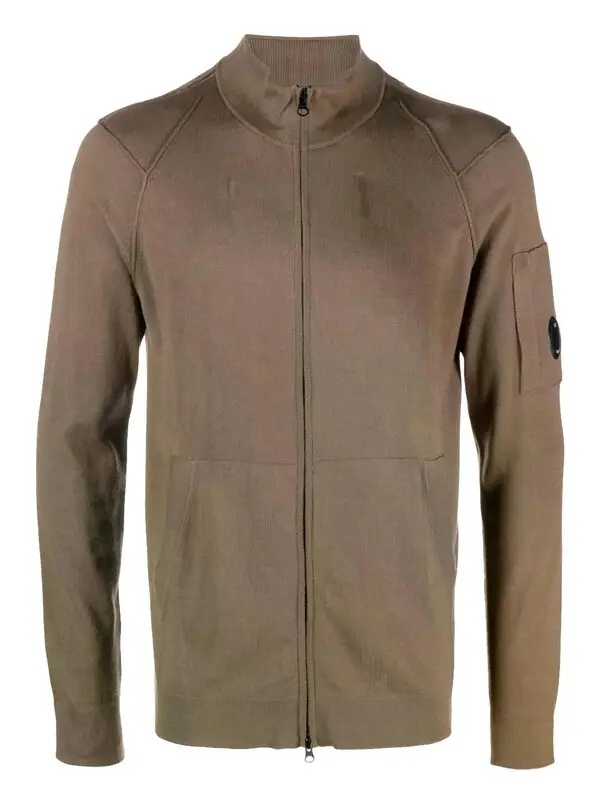 C.P. COMPANY Lens Detail Cotton Zip-up Cardigan - Brown