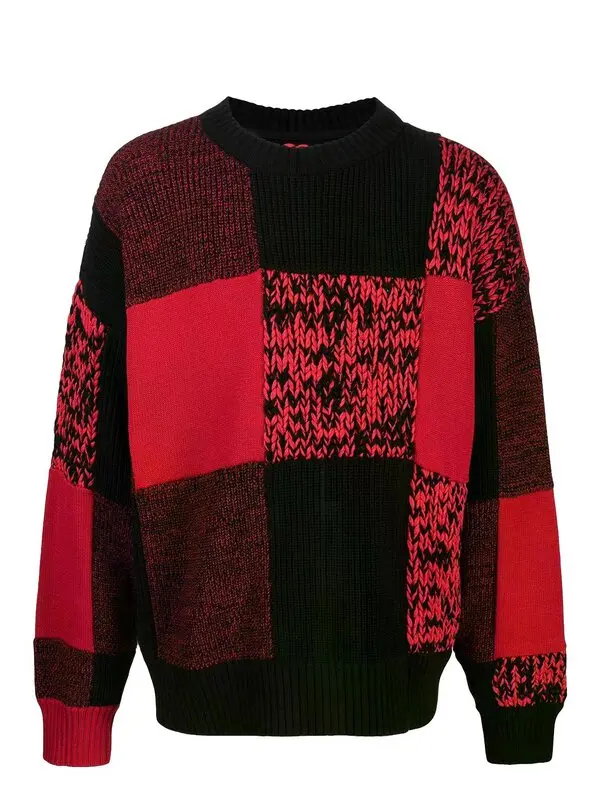 Sacai Patchwork Round Neck Jumper - Red