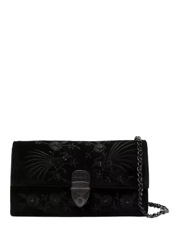 ASPINAL OF LONDON Mayfair Floral-embroidered Clutch - Black